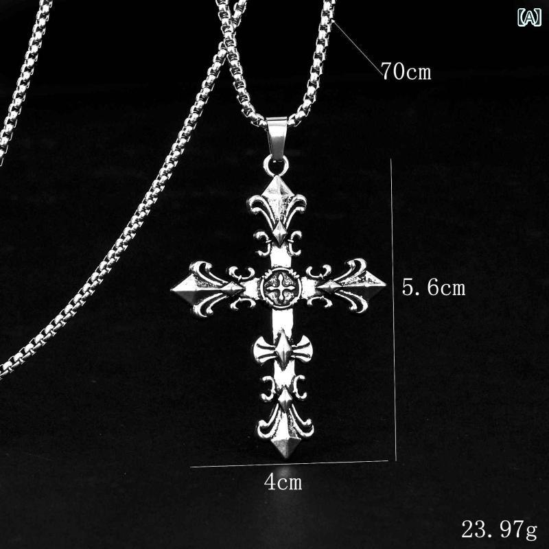 ・カテゴリ: ネックレス・スタイル: レトロ・対象: ユニセックス・素材: チタン鋼・トップ素材: 合金・加工方法: 電気メッキ・形状: 幾何学・柄: 十字架・チェーン: 龍骨チェーン・周囲: 61～70cm・重さ: 約25g