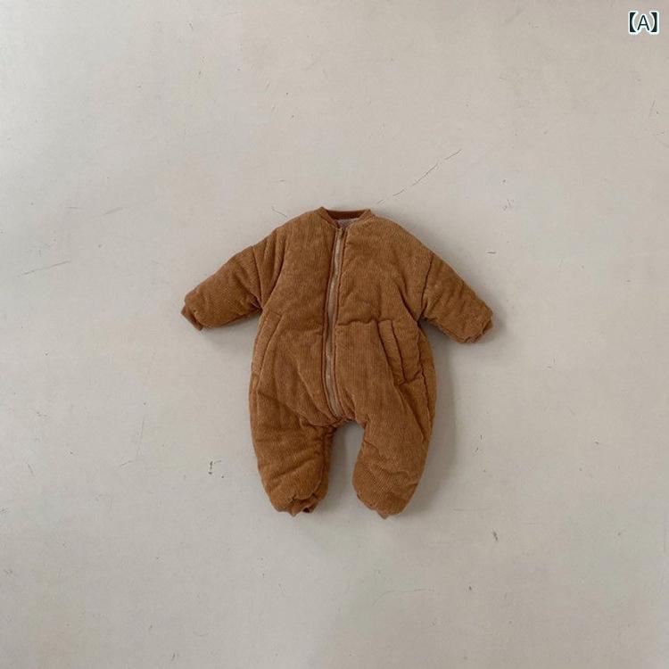 ・カテゴリ: ロンパース、カバーオール・スタイル: 韓国・主な素材: 綿95%・厚さ: 厚手・袖丈: 長袖・開閉タイプ: ファスナー・性別: 男女兼用・対象年齢: 新生児（0〜1歳）・対応身長: 66cm、フリーサイズ・カラー展開: ブラウン