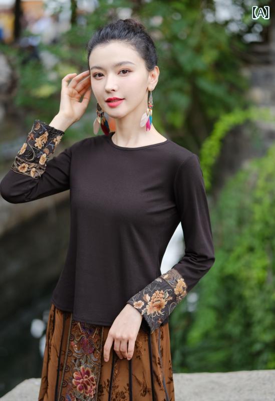 ・カテゴリ: Tシャツ・スタイル: プルオーバー、エスニック、レトロ・主な素材: 綿80%〜90%・柄: 植物花柄・袖丈: 長袖・加工: 刺繡・フィット: スリムフィット・着丈: ショート丈・ネックライン: クルーネック・袖タイプ: レギュ...