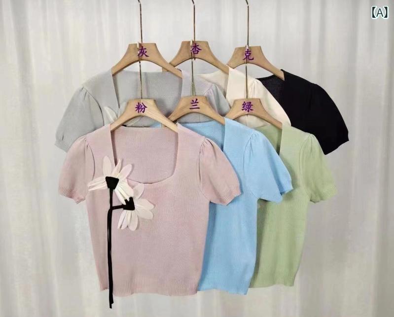 ・カテゴリ: ニット・スタイル: カジュアル・主な素材: ポリエステル・柄: 花柄・厚さ: 薄手・ネックライン: スクエアネック・袖丈: 五分袖・着丈: ショート丈・フィット: スリムフィット・袖タイプ: レギュラー・加工: パッチワーク・...