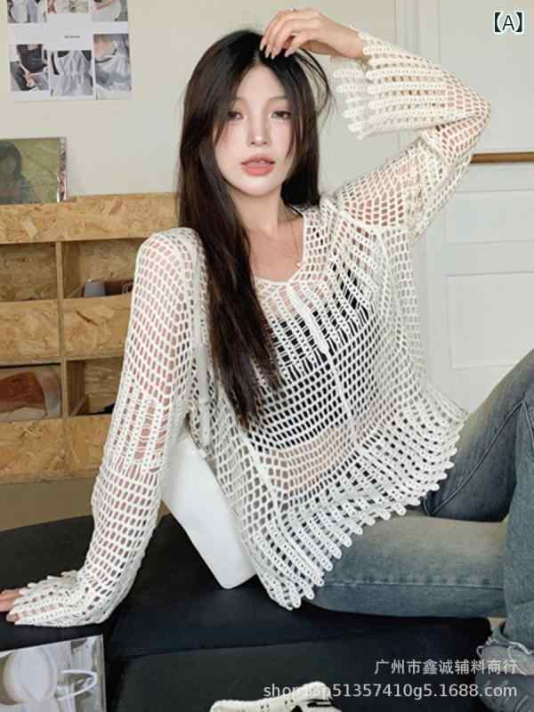 ・カテゴリ: ニット・主な素材: 綿95%以上・厚さ: 薄手・スタイル: リゾートカジュアル・シルエット: ゆったり・袖タイプ: レギュラー袖・ネックライン: Uネック・袖丈: 長袖・装飾: かぎ針編み・着丈: ミドル丈・加工: 刺繡・カラ...