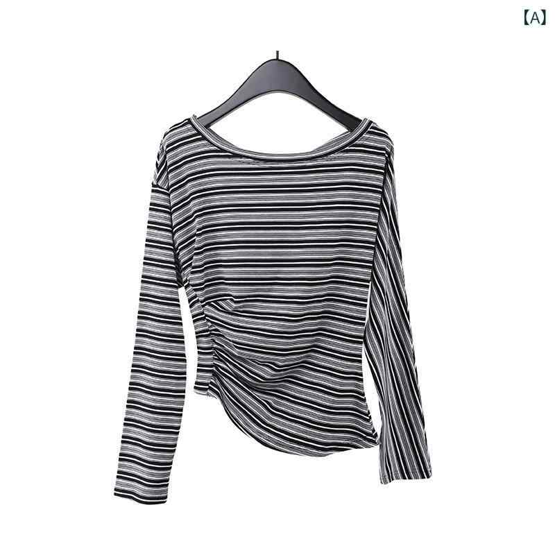 ・カテゴリ: Tシャツ・スタイル: カジュアル、日韓風、リラックス・主な素材: リヨセル95%、スパンデックス5%・ネックライン: 斜め襟・袖丈: 長袖・柄: ストライプ、チェック・カラー展開: ブラック、グレー・サイズ展開: ワンサイズ・...