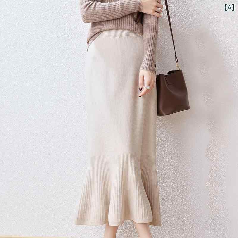 ・カテゴリ: スカート・スタイル: レトロ・主な素材: ポリエステル・柄: 無地・製法: ニット・生地名: コアヤーン・スカート丈: ミモレ丈・特徴: アイスクリームカラー・伸縮性: 高い・カラー展開: ブラック、ベージュ、ライトキャメル、...