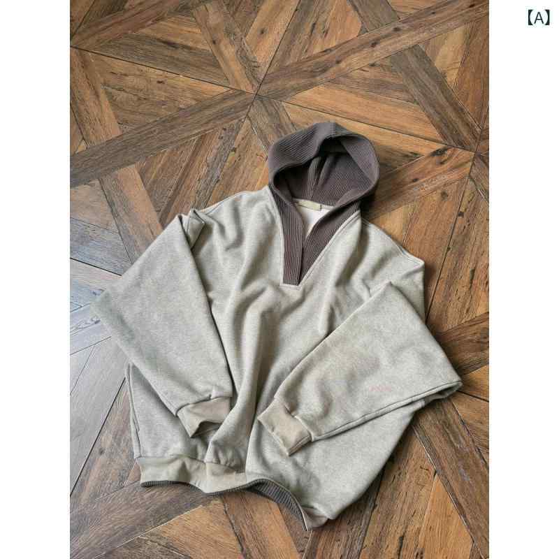 ・カテゴリ: パーカー・スタイル: 韓国・タイプ: プルオーバー・ネックライン: Vネック・袖丈: 長袖・: フード付き、配色・主な素材: ポリエステル95.5%・シーン: デイリー・シルエット: ルーズフィット・加工: パッチワーク、切替...