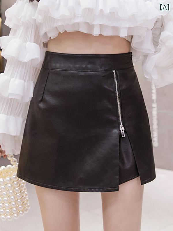 ・カテゴリ: スカート・スタイル: フェミニン、スイート、プリンセス風・主な素材: PUレザー・要素: ジッパー・スカートタイプ: Aライン・スカート丈: ショート・柄: 無地・カラー展開: ブラック、アプリコット・サイズ展開: XS、S、...