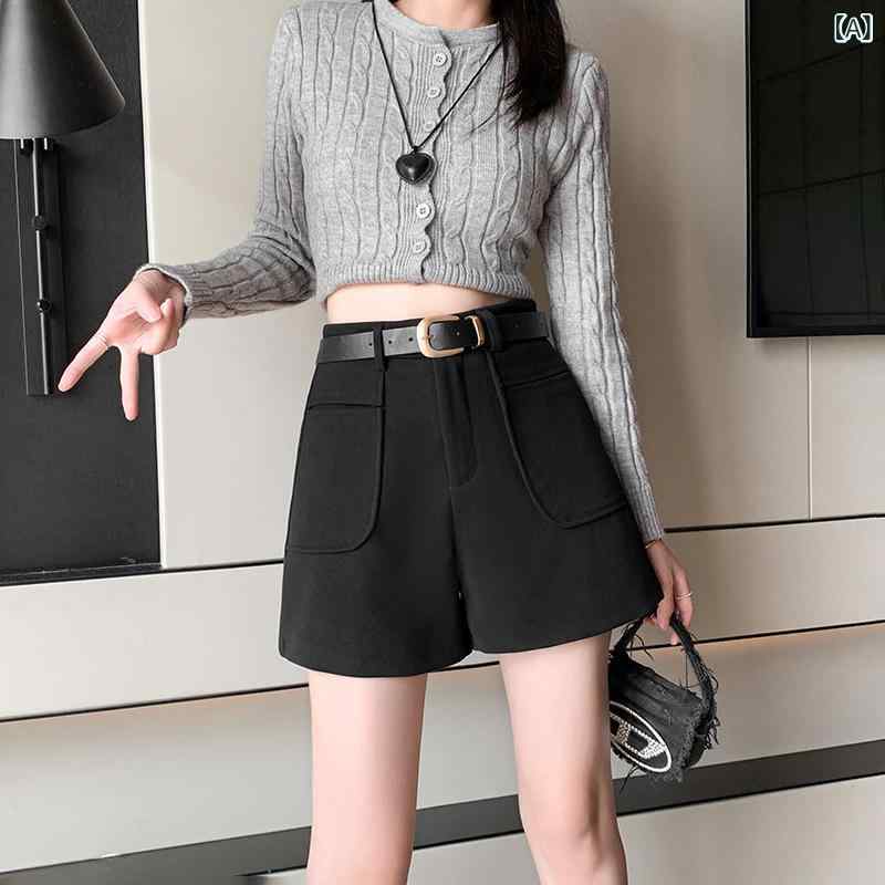 ・カテゴリ: ショートパンツ・主な素材: ポリエステル80～90%・生地: ウールライク・ウエスト: ハイウエスト・丈: ショート丈・厚み: 普通・カラー展開: ブラック、コーヒー・サイズ展開: XS、S、M、L、XL、XXL、3XL、4X...