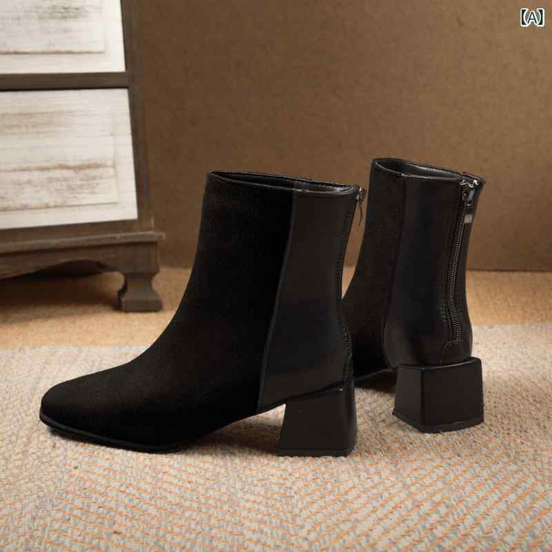 ・カテゴリ: ファッションブーツ・アッパー素材: スエード調・ソール素材: ゴム・性別: レディース・スタイル: カジュアル・つま先形状: スクエアトゥ・ヒール形状: チャンキーヒール・ヒールの高さ: ミドルヒール（3-5cm）・ブーツタイ...