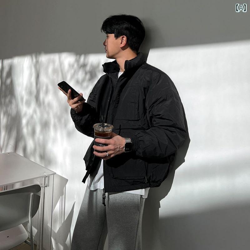 ・カテゴリ: 中綿ジャケット・スタイル: 韓国・フィット: ゆったり・厚さ: 裏起毛・襟元: スタンドカラー・前立て: ジップアップ・詳細: ポケット・中綿: フェイクコットン・主な素材: ビニロン・裏地素材: ポリエステル・生地名: オー...