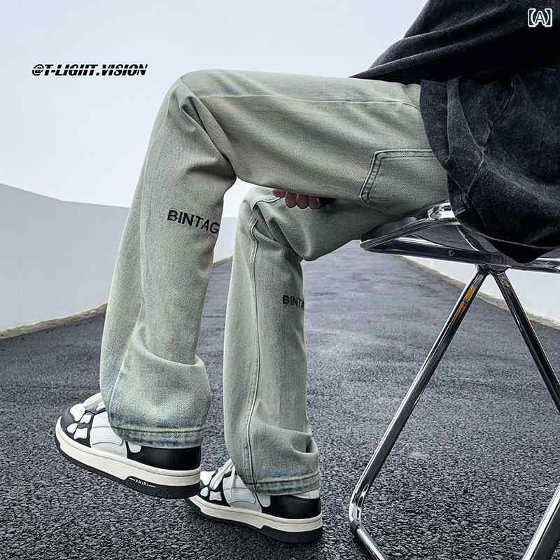 ・カテゴリ: ジーンズ・スタイル: 韓国・シルエット: ストレート・丈: ロング丈・ウエスト: ミッドウエスト・フロント: ジッパーフライ・主な素材: ポリエステル55%・着用シーン: カジュアル・伸縮性: ややあり・加工: ウォッシュ加工...