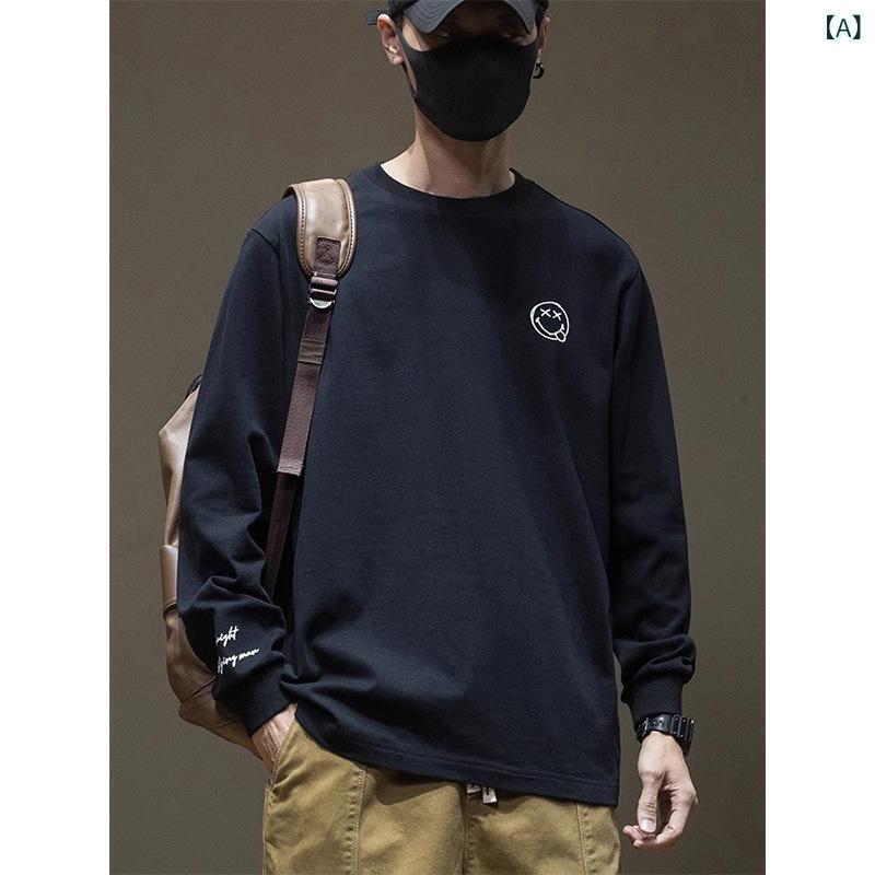 ・カテゴリ: Tシャツ・スタイル: 和風レトロ・主な素材: 綿96%以上・柄: スマイル・シルエット: ルーズ・対象: ビッグサイズ・対象年齢: 18～24歳・性別: メンズ・タイプ: プルオーバー・ネックライン: クルーネック・袖丈: 長...
