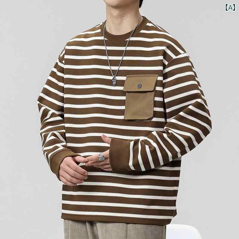 ・カテゴリ: Tシャツ・スタイル: 和風レトロ・主な素材: ポリエステル51-70%・柄: ストライプ・シルエット: ルーズフィット・対象: 大きいサイズ・タイプ: プルオーバー・ネックライン: クルーネック・袖丈: 長袖・厚さ: 標準・シ...