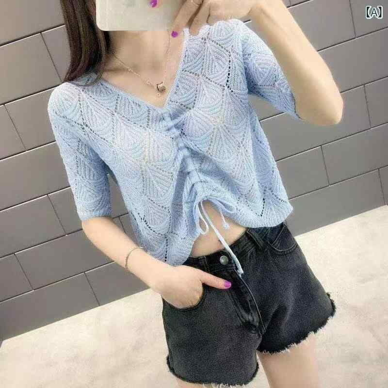 ・カテゴリ: セーター・生地名: 色紡糸・主な素材: ポリエステル30%～50%未満・柄: 無地・厚さ: 薄手・スタイル: プルオーバー・フィット: レギュラーフィット・袖タイプ: レギュラー・ネックライン: Vネック・袖丈: 五分袖・要素...