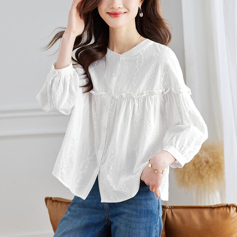 ・カテゴリ: シャツ・スタイル: きれいめ通勤、アーバン・主な素材: 綿90-95%・柄: 花柄・工芸: 刺繡・ネックライン: クルーネック・袖丈: 長袖・袖タイプ: レギュラー・フィット: レギュラー・着丈: 普通丈 (50cm以上65c...