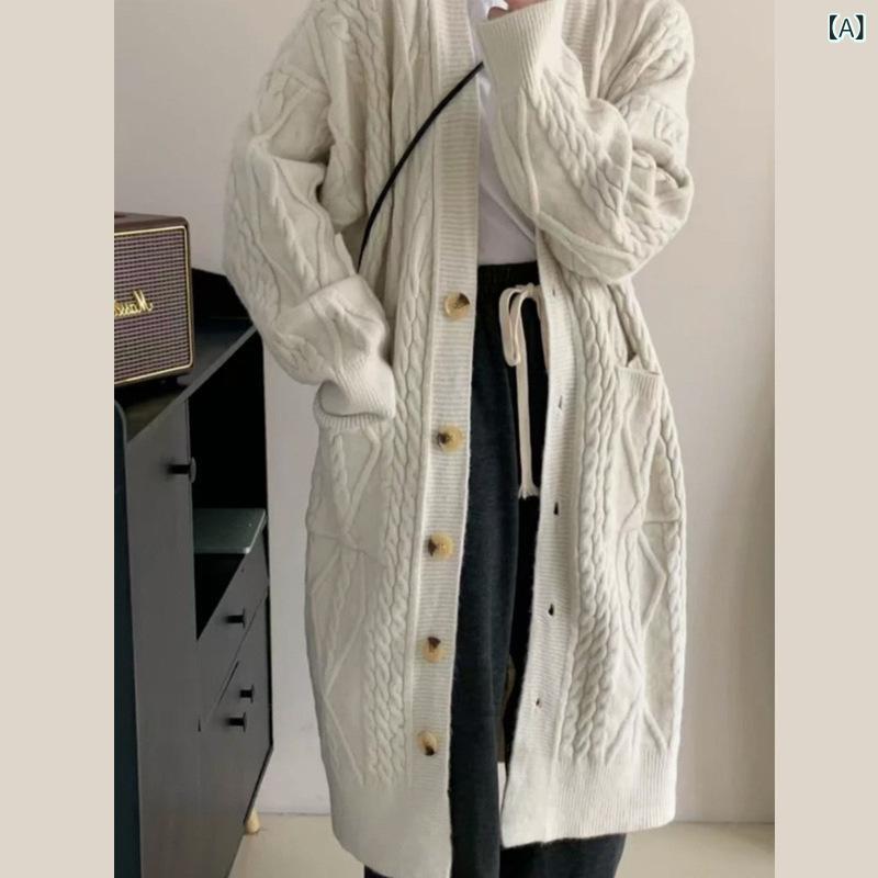 ・カテゴリ: カーディガン・主な素材: アクリル、羊毛混紡 (アクリル30-50%)・柄: ケーブル編み・厚さ: 普通・シルエット: ゆったり・丈: ミドル丈 (着丈65-80cm)・ネックライン: Vネック・袖丈: 長袖・袖タイプ: レギ...