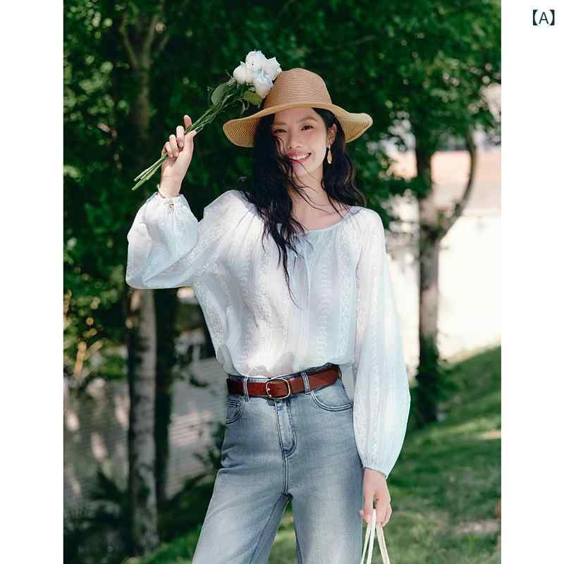 ・カテゴリ: シャツ・スタイル: エレガントカジュアル・主な素材: ポリエステル 50～70%未満・ネックライン: クルーネック・袖丈: 長袖・袖の種類: ランタンスリーブ・柄: 無地・要素: 切り替え・シルエット: ゆったり・着丈: 標準...