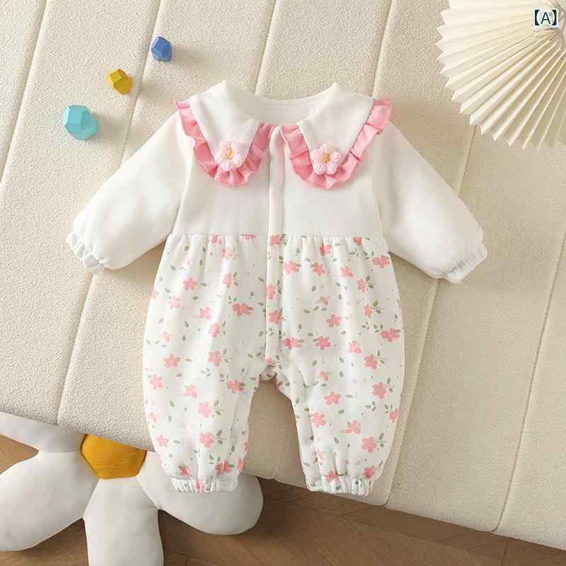 ・カテゴリ: ロンパース・スタイル: プリンセス・主な素材: 綿65%混紡・厚み: 厚手・留め具: ボタン・袖丈: 長袖・カラー: ピンク（花柄）・対象年齢: 新生児・性別: 女の子・サイズ展開: 66, 73, 80, 90