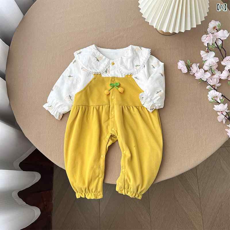 ・カテゴリ: ロンパース・スタイル: 韓国・主な素材: 綿65%・厚さ: 普通・袖丈: 長袖・留め具: シングルボタン・性別: 女の子・適合年齢: 新生児 (0～1歳、身長80cm以下)・カラー展開: イエロー, ピンク・サイズ展開: 66...