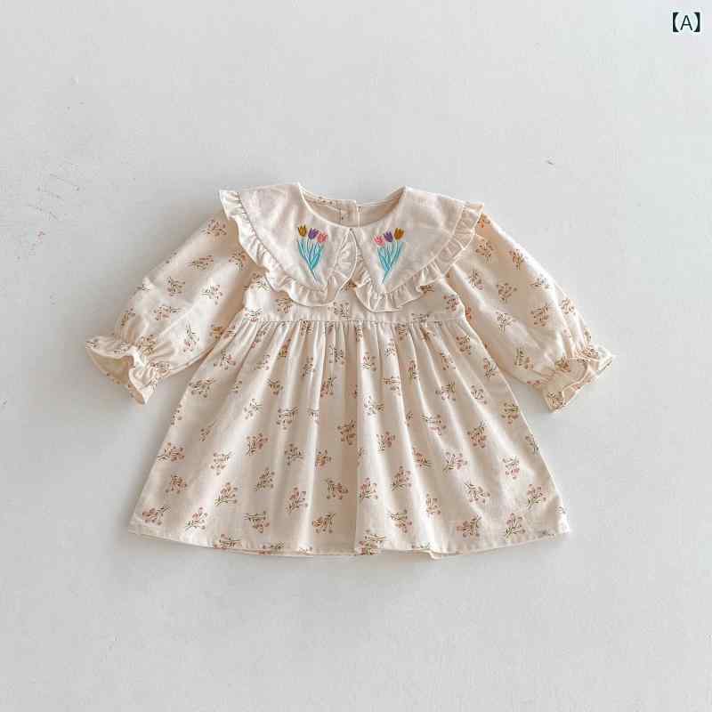 ・スタイル: 韓国、レトロ風、ライトラグジュアリー風・カテゴリ: ワンピース・主な素材: 綿95%・対象性別: 女の子・対象年齢: 3〜8歳 (身長100〜140cm)・柄: 花柄・生地加工: 柔軟加工・袖丈: 長袖・スカートの形: Aライ...