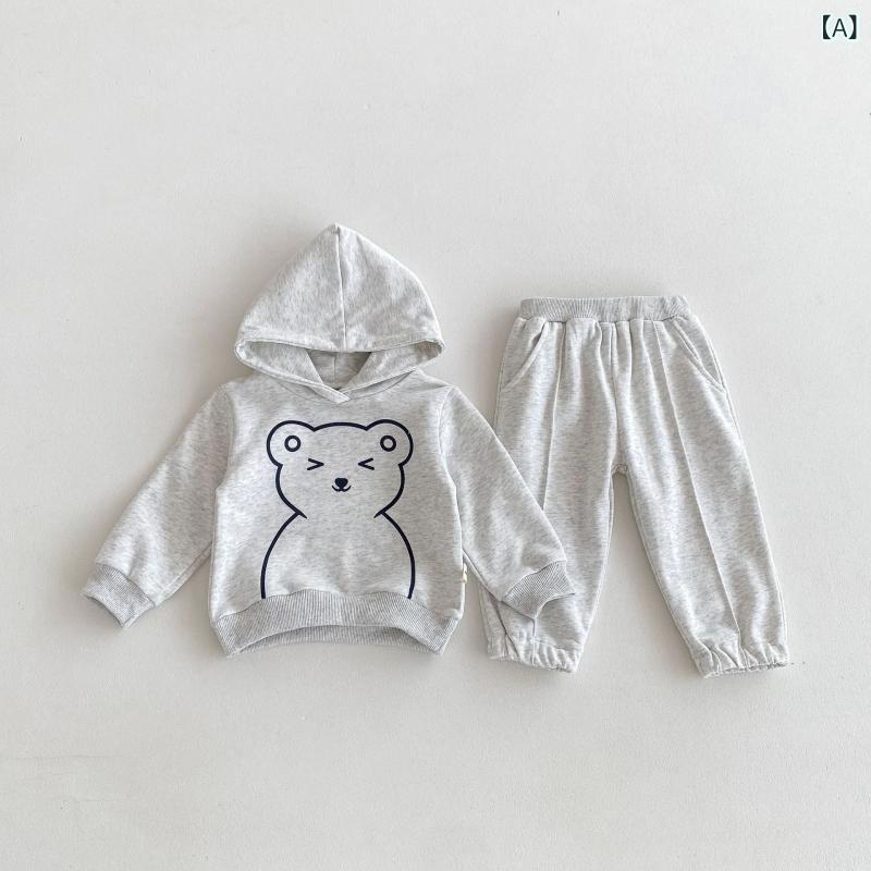 ・カテゴリ: 子供用セットアップ・スタイル: 韓国・セットタイプ: パンツスーツ・セット点数: 2点セット・袖丈: 長袖・フード: 取り外し不可・ズボン丈: 長ズボン・生地加工: 柔軟処理・厚さ: 普通・柄: 無地・カラー展開: グレー、ネ...