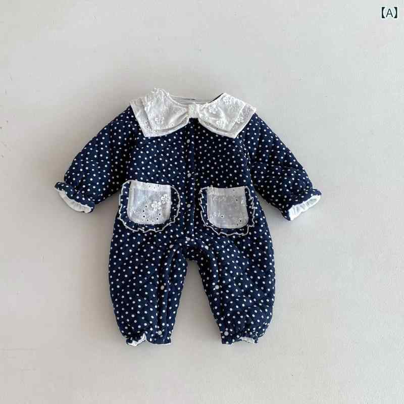 ・等級: Aクラス・主な素材: 綿65%・対象年齢: 1〜3歳 (80〜100cm)・対象性別: 女の子・袖丈: 長袖・厚さ: 厚手・開閉: スナップボタン・スタイル: 韓国・カテゴリ: ロンパース・カラー展開: ダークブルー・サイズ展開:...