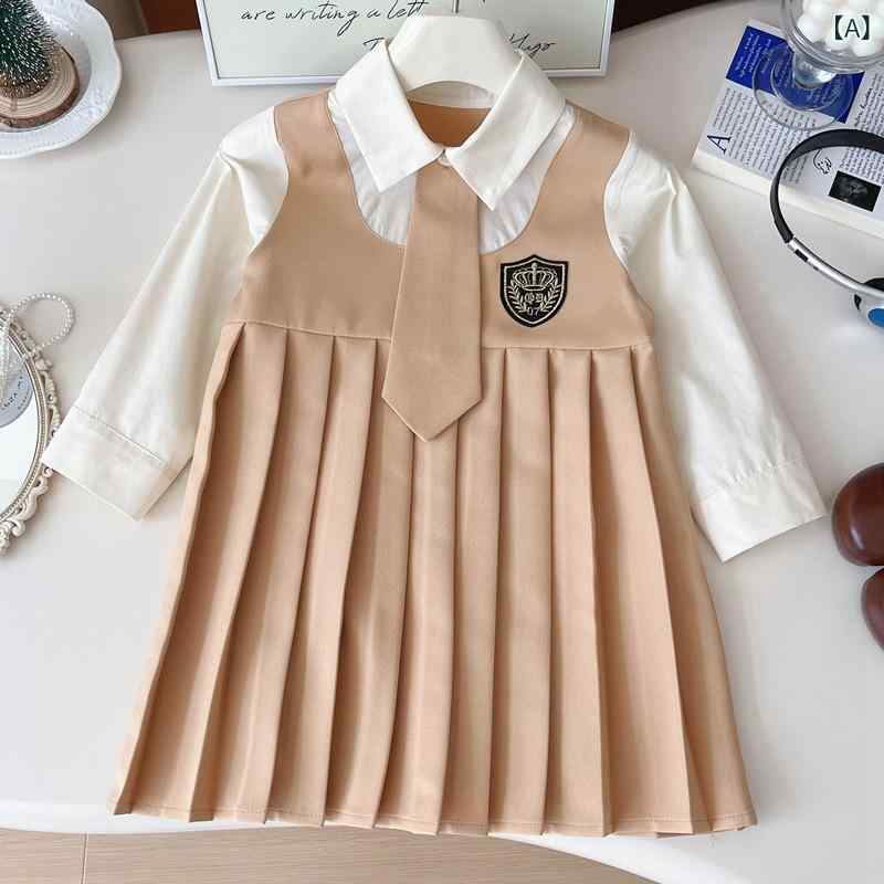 ・カテゴリ: キッズワンピース・スタイル: スクール・主な素材: ポリエステル95%、スパンデックス5%・袖丈: 長袖・柄: 抽象・スカートの裾: プリーツスカート・デザイン要素: 切り替え・裏地素材: ポリエステル95%・生地加工: 柔軟...