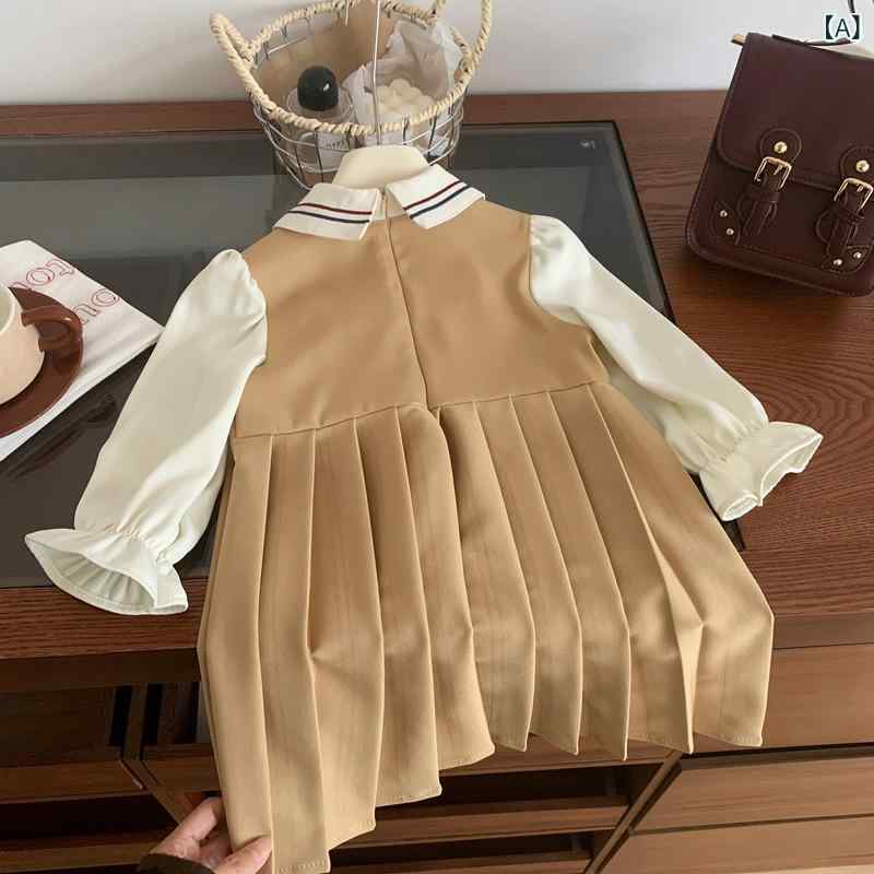 ・カテゴリ: キッズワンピース・スタイル: スクール風・主な素材: ポリエステル・対象: 女の子・対象年齢: 3〜8歳・柄: 抽象柄・加工: 柔軟加工・袖丈: 長袖・スカートデザイン: プリーツ・裏地素材: ポリエステル・デザイン: 配色切...