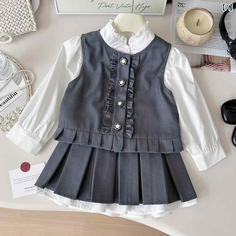 ・カテゴリ: キッズセットアップ・性別: 女性・スタイル: スクール・セットタイプ: スカートセット・セット内容: 3点セット・対象年齢: 3〜8歳・袖丈: 長袖・柄: 無地・生地加工: 柔軟加工・厚さ: 普通・主な素材: ポリエステル80...