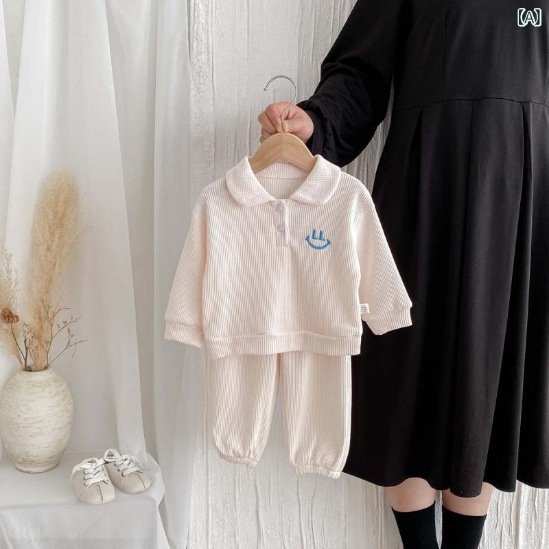 ・カテゴリ: キッズセットアップ・性別: ユニセックス・対象年齢: 1〜3歳・スタイル: 韓国・セットアップタイプ: パンツセットアップ・セット点数: 2点・袖丈: 長袖・丈: 長ズボン・厚さ: 普通・柄: 無地、カートゥーン・特徴: セッ...