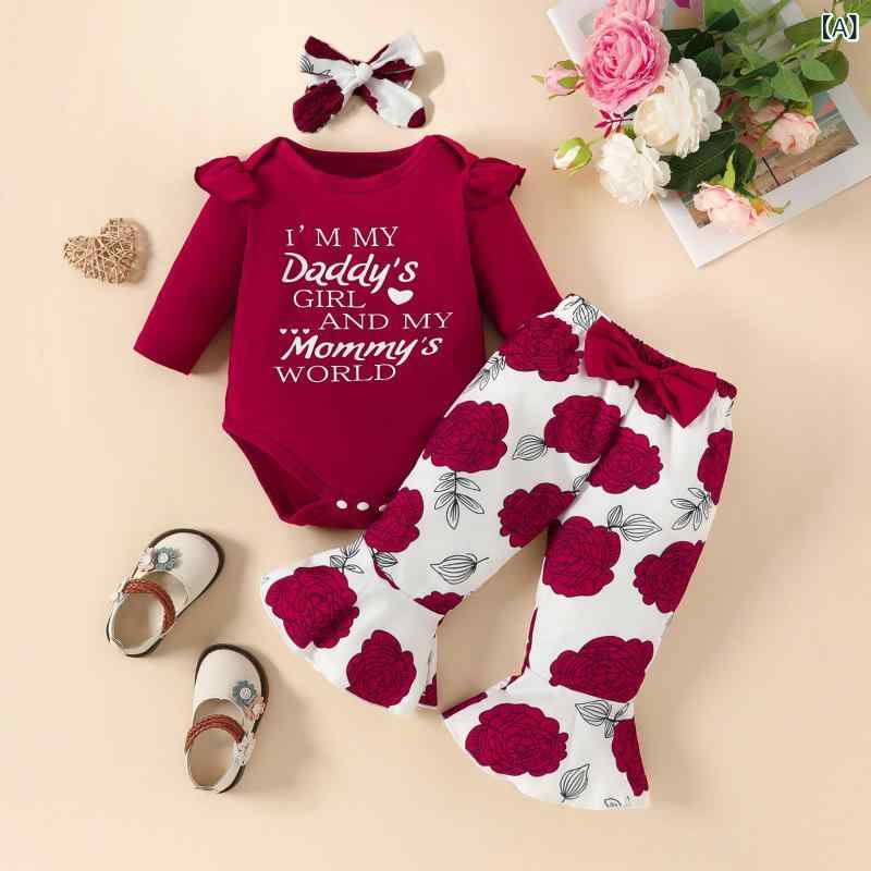 ・対象性別: 女性・スタイル: 欧米風・セットタイプ: パンツセット・セット点数: 3点セット・対象年齢: 乳幼児 (1〜3歳、身長80〜100cm)・袖丈: 長袖・パンツ丈: ロング・生地加工: 柔軟加工・厚さ: 普通・柄: 文字、花柄・...