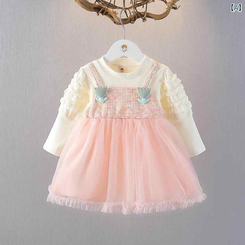 ・カテゴリ: キッズワンピース・スタイル: プリンセス・主な素材: 綿96.2%・袖丈: 長袖・柄: 無地・スカートスタイル: プリンセスライン・対象: 女の子・対象年齢: 1～3歳・カラー展開: ピンク、パープル・サイズ展開: 66cm、...