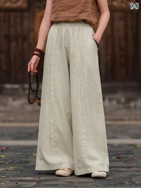 ・カテゴリ: ワイドパンツ・スタイル: レトロ・主な素材: ラミー70～80%、綿20～30%・丈: ロング・ウエスト: ミドル・デザイン: フリンジ・カラー展開: ナチュラル、イエロー・サイズ展開: フリー・性別: レディース・加工: サ...