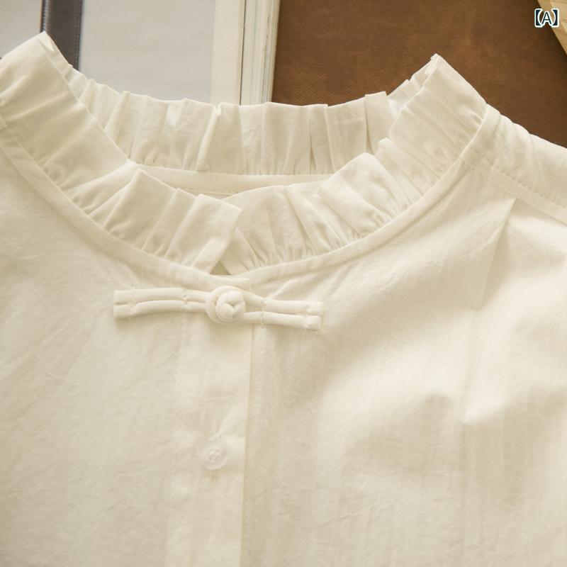 ・カテゴリ: シャツ・スタイル: レトロカジュアル・主な素材: 綿95%以上・ネックライン: スタンドカラー・袖丈: 長袖・着丈: 普通丈・前立て: シングルブレスト、多ボタン・カラー展開: ホワイト、ブラック、アプリコット・サイズ展開: ...