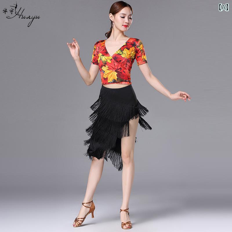 ・用途: ラテンダンス・性別: 女性・主な素材: ナイロン80%・カラー展開: レッド、ブルー、グリーン・柄: リーフ柄・スカートデザイン: 斜めフリンジ・サイズ展開: M, L, XL・対象年齢: 25-29歳・テーマ: 人気映画・ドラマ