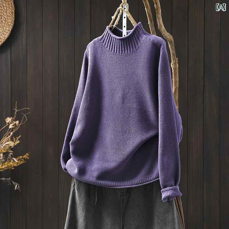 ・カテゴリ: セーター・タイプ: プルオーバー・スタイル: 大人エレガンス・主な素材: シェニール（スパンデックス30%未満）・ネックライン: ポロネック・袖丈: 長袖・袖のタイプ: レギュラー・柄: 無地・カラー展開: パープル、オフホワ...