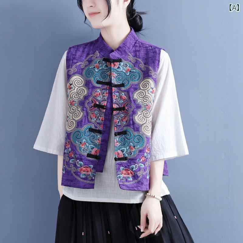 ・カテゴリ: ベスト・スタイル: レトロ・ネックライン: スタンドカラー・素材: 綿95%以上・前開き: シングルボタン・カラー展開: パープル、ワインレッド、ブラック・サイズ展開: フリーサイズ・性別: レディース・対象年齢: 大人