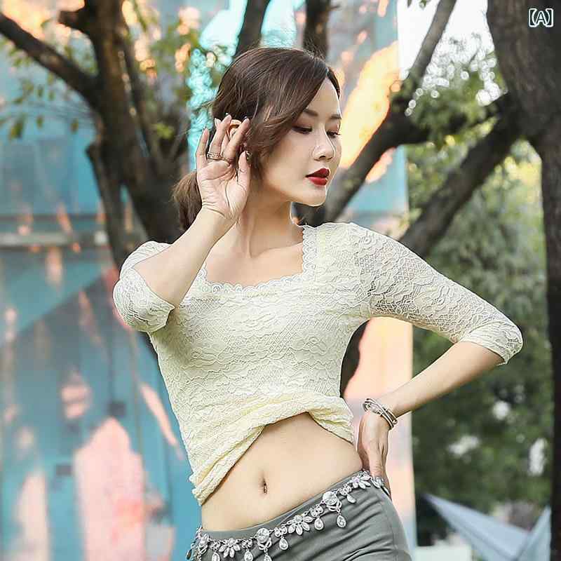 ・適用シーン: ベリーダンス・対象性別: 女性・柄: レース・主な素材: ポリエステル90%・裏地素材: 竹節麻綿90%・カラー展開: スクエアネック、Vネック、ダークグレー、レンガ色・サイズ展開: S、M、L、XL・対象年齢: 25-29歳