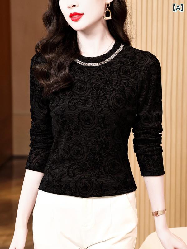 ・カテゴリ: Tシャツ・スタイル: きれいめカジュアル・主な素材: レース（ポリエステル 30〜50%）・ネックライン: クルーネック・袖丈: 長袖・柄: 植物花柄・カラー展開: ブラック、白地黒花柄・サイズ展開: M、L、XL、XXL、X...