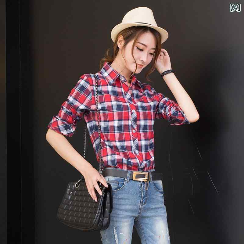 ・カテゴリ: シャツ・主な素材: 綿 51%-70%・スタイル: OL通勤、エレガント、韓国・柄: 格子柄・デザイン: カーディガン・袖丈: 長袖・加工: プリント、染め・フィット: スリムフィット・着丈: 普通丈 (50cm～65cm)・...