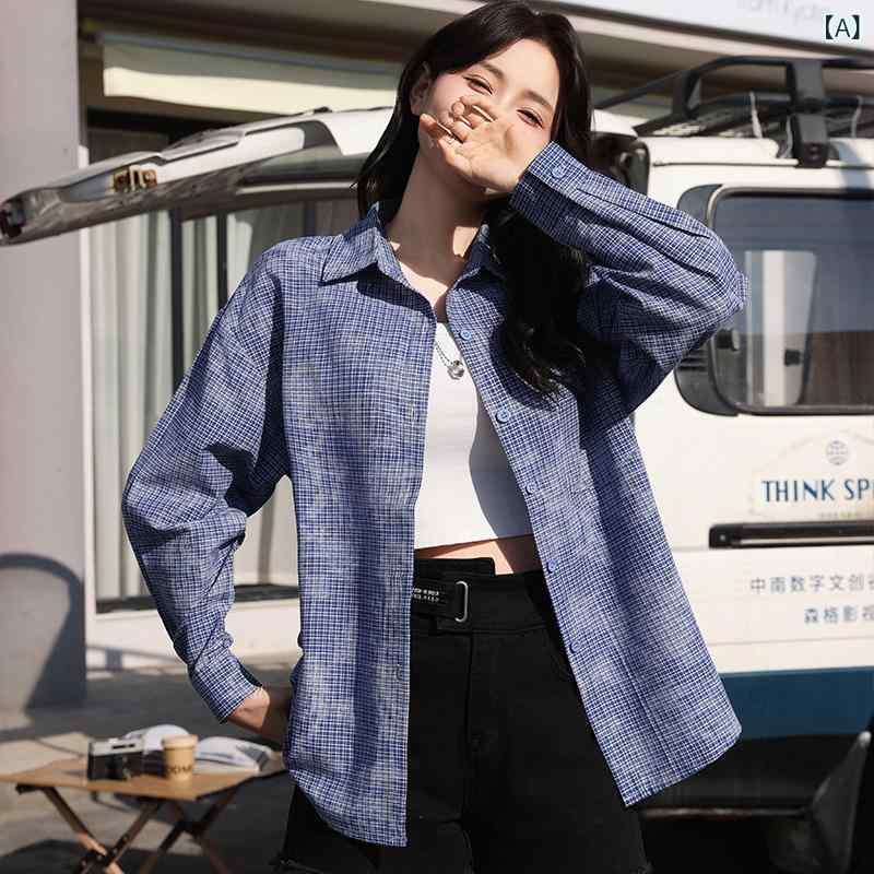 ・カテゴリ: シャツ・スタイル: レトロ・主な素材: ポリエステル 50〜70%・柄: チェック・デザイン: 前開き・ネックライン: 襟付き・前立て: シングルボタン・袖丈: 長袖・袖のタイプ: ドロップショルダー・シルエット: ルーズフィ...