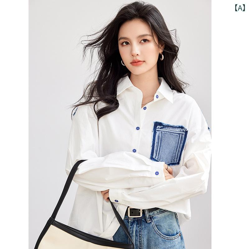 ・カテゴリ: シャツ・スタイル: オフィスカジュアル、エレガント・タイプ: 開襟・主な素材: 綿80-90%、スパンデックス30%以下・ネックライン: ポロ襟・袖丈: 長袖・袖デザイン: パフスリーブ・柄: 配色・加工: 切り替え・シルエッ...