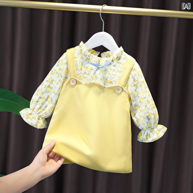 ・カテゴリ: ワンピース・スタイル: 韓国・主な素材: 綿99%・裏地素材: 綿99%・対象: 女の子・対象年齢: 1〜3歳・袖丈: 長袖・柄: 花柄・スカートデザイン: プリンセスライン・デザイン要素: かわいい・カラー: イエロー・サイ...