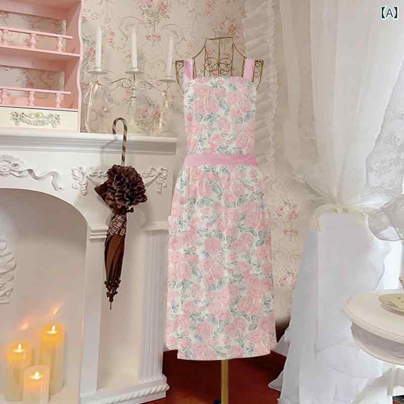 ・カテゴリ: エプロン・エプロンタイプ: スリーブレス・用途: 防汚・素材: ポリエステル・サイズ: フリーサイズ・スタイル: 韓国・柄: 花、草、葉・カラー: ピンク小花柄・対象: レディース