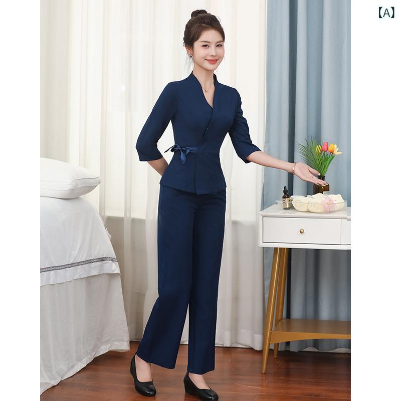 ・主な素材: ポリエステル・カラー展開: ダークネイビー（七分袖セット）、ダークネイビー（半袖セット）、ピンク（七分袖セット）、ピンク（半袖セット）、グリーン（七分袖セット）、グリーン（半袖セット）・サイズ展開: S、M、L、XL、XXL、...