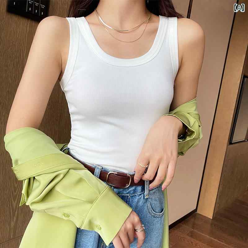 ・カテゴリ: タンクトップ・スタイル: きれいめ通勤・フィット: スリムフィット・主な素材: 綿50%～70%未満、スパンデックス30%以下・ネックライン: クルーネック・袖丈: ノースリーブ・柄: 無地・着丈: ショート丈・カラー展開: ...