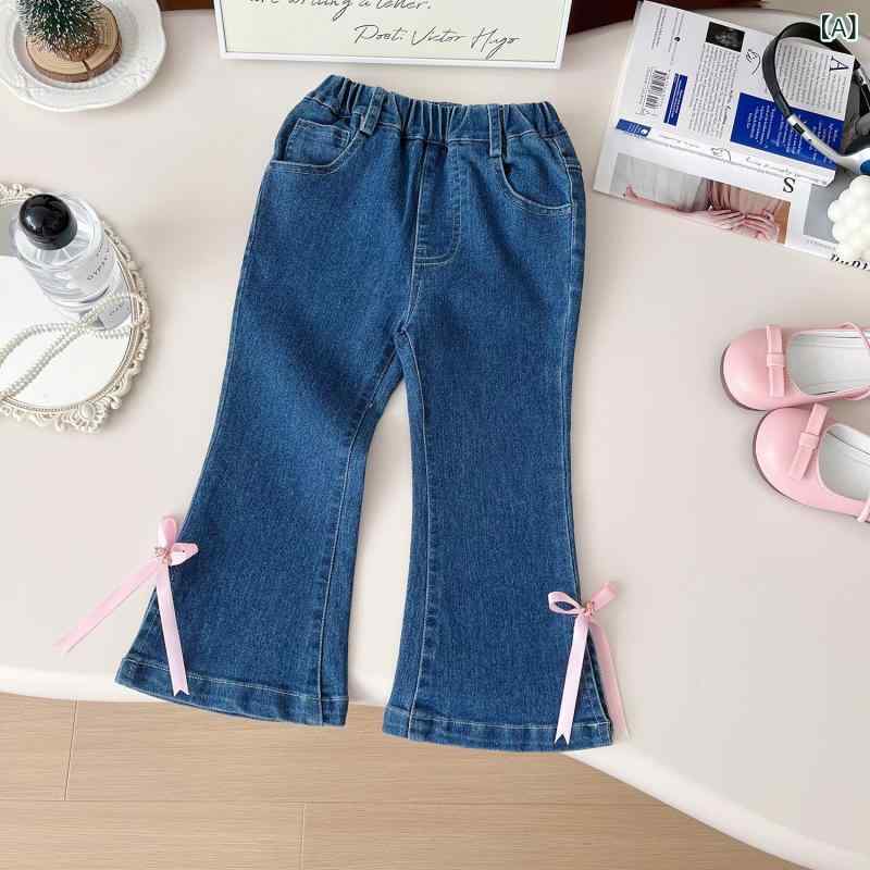 ・カテゴリ: デニムパンツ・スタイル: 韓国風・性別: 女の子・対象年齢: 3〜8歳向け・主な素材: 綿95%・パンツ丈: フルレングス・ウエスト: ハイウエスト・ウエスト仕様: ゴム・柄: 無地・デザイン要素: リボン、トレンド・カラー:...