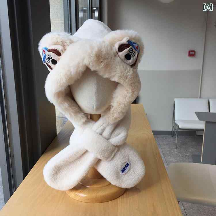 ・カテゴリ: ファーハット・カラー展開: ベージュ＋帽子犬、カーキ＋帽子カピ、ピンク＋帽子カピ、カーキ＋眼鏡犬・対象年齢: 3-10歳・つばのスタイル: つばなし・帽子のトップスタイル: コーン型・機能: 保温・スタイル: オリジナルデザイ...