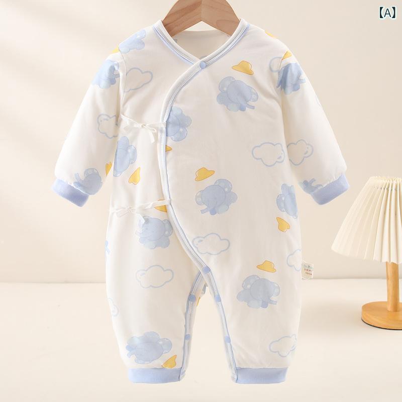 ・カテゴリ: ベビーロンパース・主な素材: 綿100%・袖丈: 長袖・厚さ: 厚手・スタイル: ベーシック・開閉様式: 斜め前開き、シングルボタン・安全等級: Aクラス・対象年齢: 新生児（0〜1歳、身長80cm以下）・性別: 男女兼用・縫...