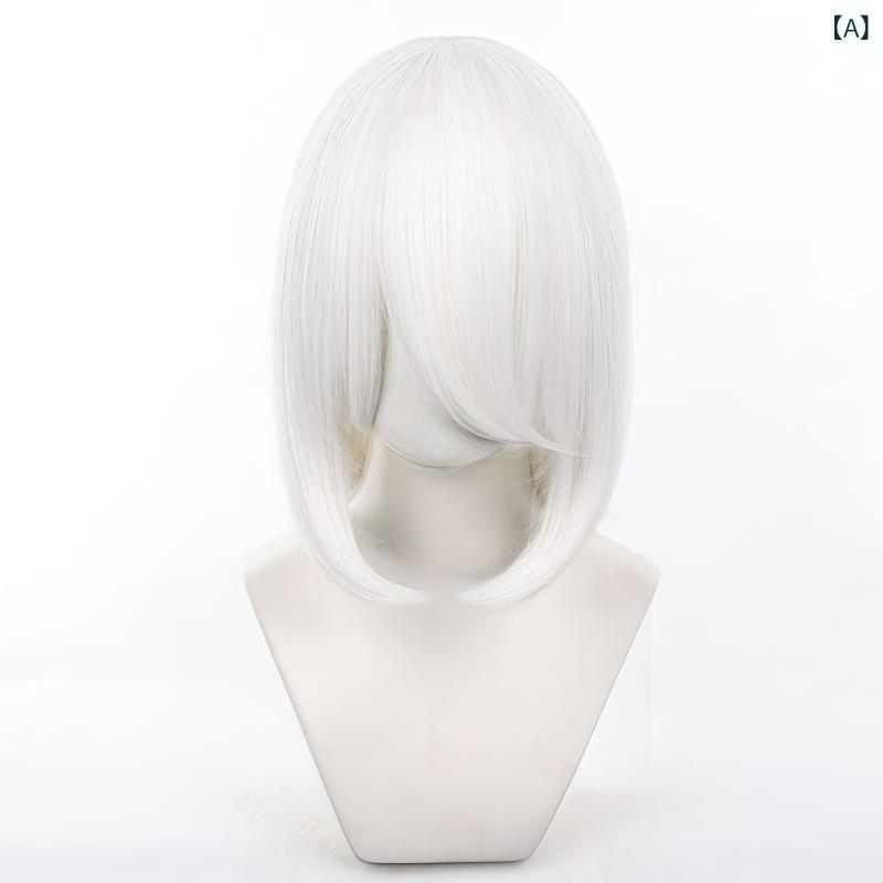 ・カテゴリ: コスプレウィッグ・対象: 男女兼用・製法: マシンメイド・髪の長さ: ショートヘア・染髪・パーマ: 不可・髪質素材: 耐熱ファイバー・スタイル: コスプレ・キャラクターヘア・カラー展開: ホワイト、ブラック、シルバーホワイト、...