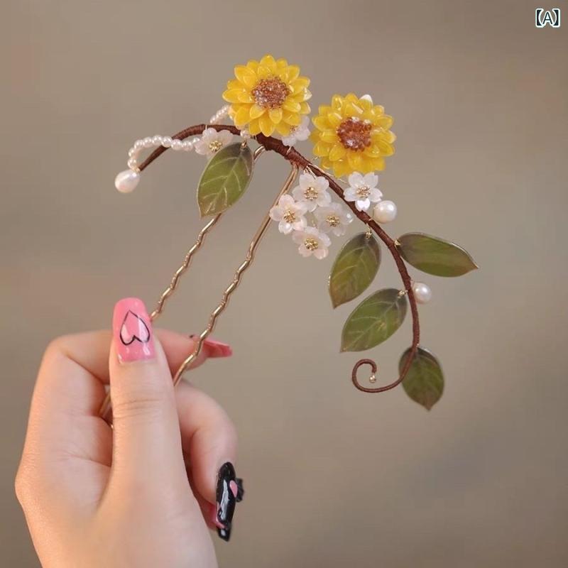 ・カテゴリ: ヘアアクセサリー・対象: 子供・素材: アクリル・スタイル: 民族風・柄: 植物花柄・種類: ヘアクリップ、ヘアピン