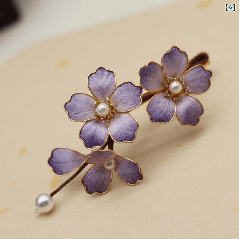 ・カテゴリ: ヘアアクセサリー・スタイル: 文芸レトロ・素材: シルク・種類: ダックビルクリップ・柄: 花びら・カラー: パープル・加工: ハンドメイド